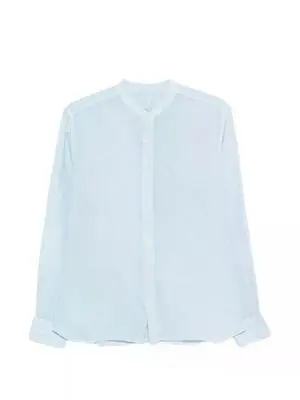 120% Lino Mandarin-collar Slim-fit Shirt - Blue