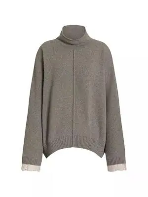Alberta Ferretti Lace-trimmed Ruffled Sweater - Grey