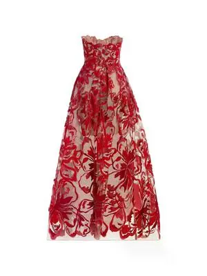 Elie Saab Velvet-embroidered Maxi Dress