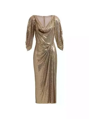 Elie Saab Sequin-embellished Draped Midi Dress - Gold