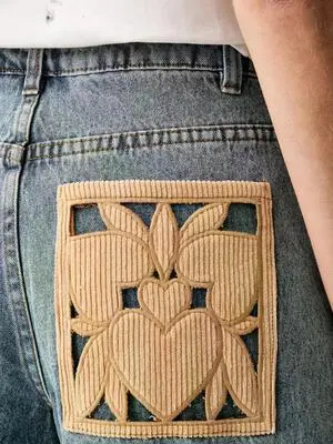 Farm Rio Heart-motif Corduroy-patch Jeans