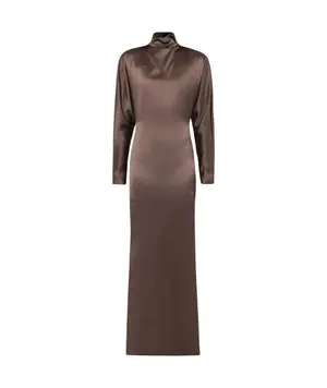 Max Mara Long Silk-satin Dress - Mud