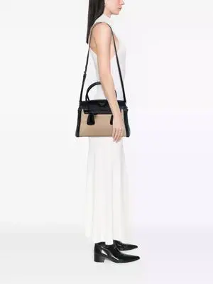 Prada 2010-2026 Bicolor Saffiano Cuir Trimmed Canvas Satchel - Neutrals