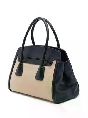 Prada 2010-2026 Bicolor Saffiano Cuir Trimmed Canvas Satchel
