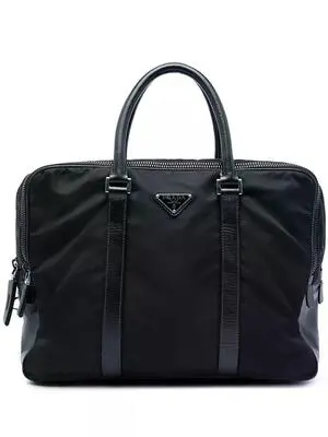 Prada 2013-2026 Saffiano Trimmed Tessuto Business Bag - Black