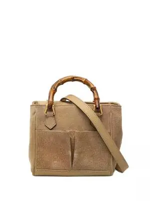 Gucci 20th Century Mini Suede Bamboo Satchel - Brown