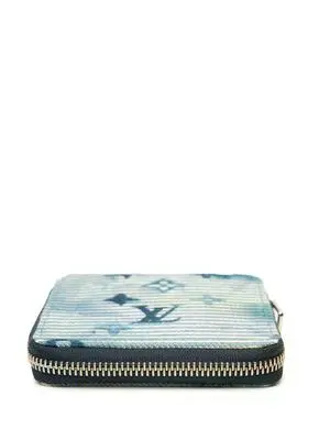 LOUIS VUITTON 2000-2026 Monogram Denim Watercolor Hickory Stripes Compact Wallet On Strap Small Wallets