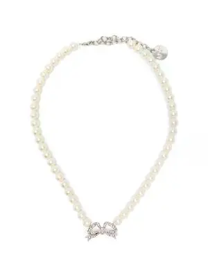 N°21 Crystal-embellished Bow-pendant Necklace - Silver