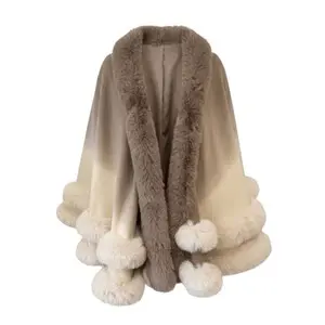 Saachi Ombre Layered Faux Fur Cape Kimono - Brown