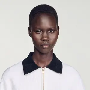 Sandro Cable Knit Velvet Collar Cardigan