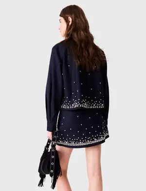 Maje Short Rhinestone Embroidered Shirt