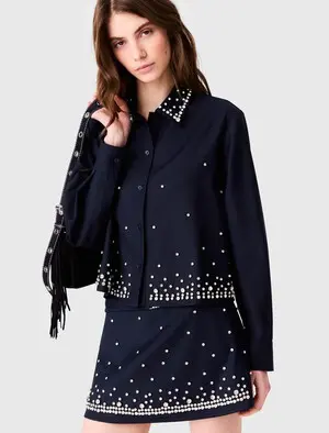 Maje Short Rhinestone Embroidered Shirt