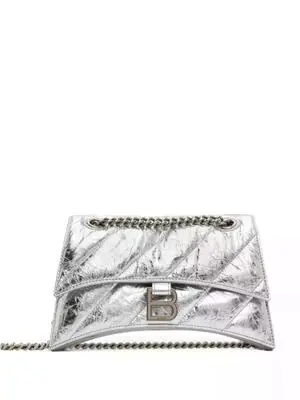Balenciaga Crush Quilted Leather Crossbody Bag - Silver