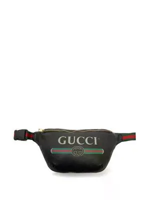 Gucci 2000-2015 Calfskin Logo Web Belt Bag - Black