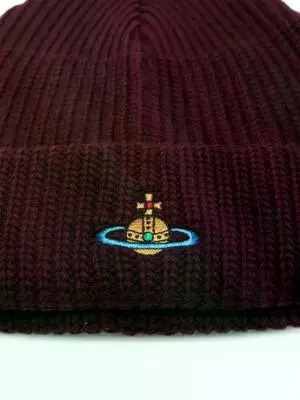 VIVIENNE WESTWOOD Orb-embroidered Ribbed-knit Beanie Hat