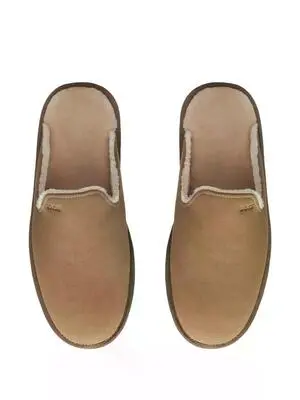 BOSS Shearling-lined Slip-on Slippers With Logo Detail - Neutrals