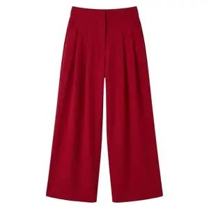 LOUCHE Tyler Fine Twill Pleat Front Wide Leg Trouser Chilli - Red