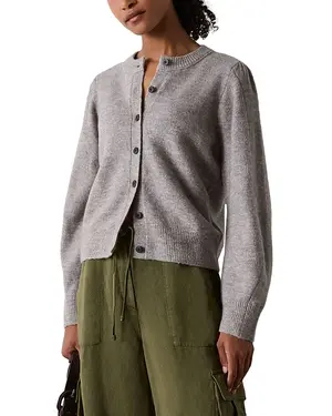 Whistles Lantern Sleeve Crewneck Cardigan - Neutral