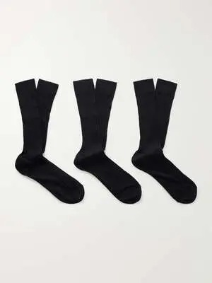 Mr P. Set Of Three Wool-blend Socks - Black