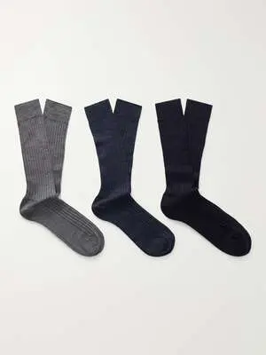 Mr P. Set Of Three Wool-blend Socks - Multi