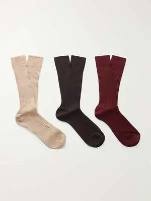 Mr P. Set Of Three Wool-blend Socks - Multi
