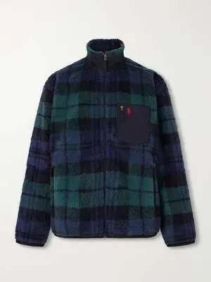 Polo Ralph Lauren Logo-embroidered Shell-trimmed Checked Fleece Jacket