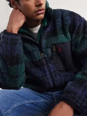 Polo Ralph Lauren Logo-embroidered Shell-trimmed Checked Fleece Jacket
