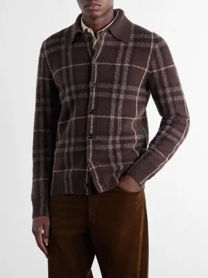 Burberry Checked Knitted Cashmere Polo Shirt