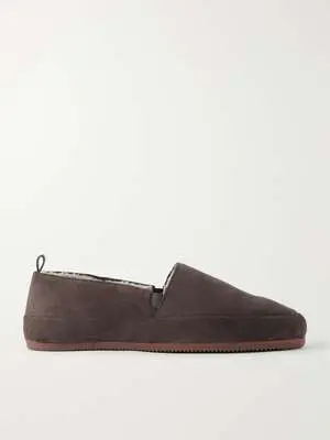 Mulo Shearling-lined Suede Slippers - Brown