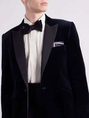 FAVOURBROOK Grosgrain-trimmed Cotton-velvet Tuxedo Jacket - Navy