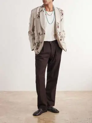 KARTIK RESEARCH Bead-embellished Embroidered Shawl-collar Linen Blazer