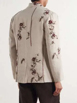 KARTIK RESEARCH Bead-embellished Embroidered Shawl-collar Linen Blazer