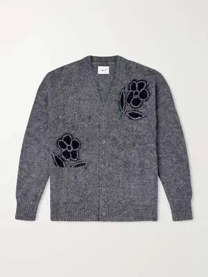Nn07 Kyle 60021 Embroidered Intarsia-knit Brushed Alpaca-blend Cardigan - Gray
