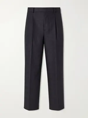 ATON Pleated Straight-leg Merino Wool Suit Trousers - Gray