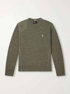 Moncler Logo-appliquéd Virgin Wool-blend Base Layer - Green