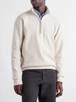 Nn07 Danny 6429 Ribbed Chenille Half-zip Sweater - Neutrals