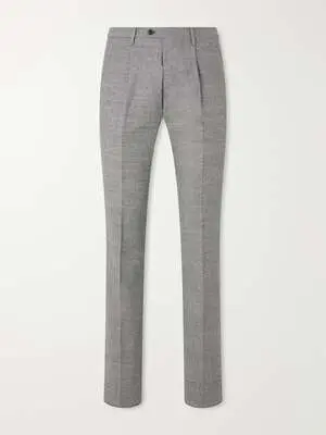 SLOWEAR Incotex Straight-leg Houndstooth Wool-blend Trousers - Gray