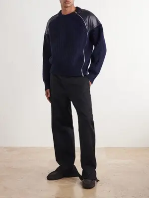 Bottega Veneta Leather-trimmed Ribbed Wool And Cashmere-blend Zip-up Sweater