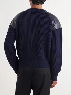 Bottega Veneta Leather-trimmed Ribbed Wool And Cashmere-blend Zip-up Sweater