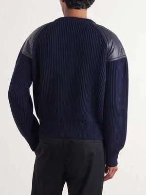 Bottega Veneta Leather-trimmed Ribbed Wool And Cashmere-blend Zip-up Sweater