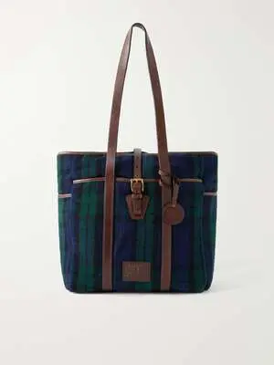 Polo Ralph Lauren Checked Leather-trimmed Flannel Tote Bag - Navy