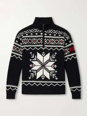 Polo Ralph Lauren Intarsia-knit Wool Half Zip-up Sweater - Black