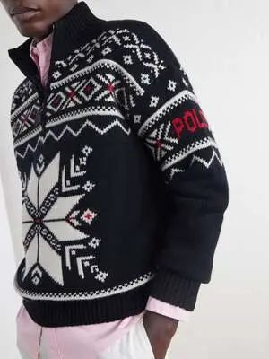 Polo Ralph Lauren Intarsia-knit Wool Half Zip-up Sweater