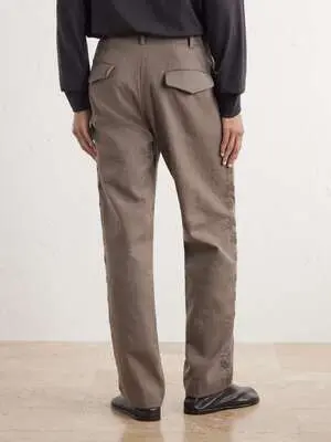 KARTIK RESEARCH Embroidered Pleated Straight-leg Wool-canvas Trousers