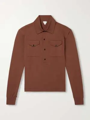 Bottega Veneta Logo-embroidered Wool-blend Polo Sweater - Brown