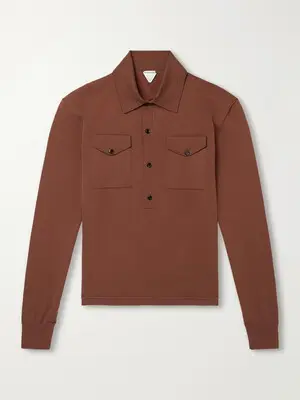 Bottega Veneta Logo-embroidered Wool-blend Polo Sweater - Brown