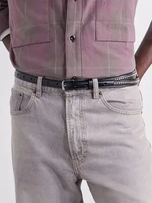 MONITALY Extra Long Clincher 1.5cm Studded Leather Belt