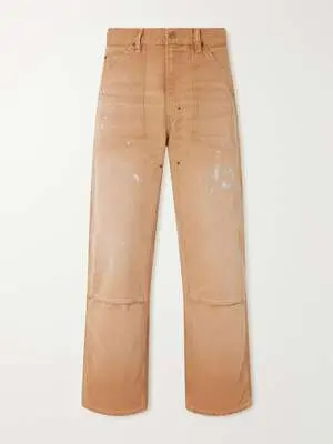 Polo Ralph Lauren Wide-leg Paint-splattered Cotton-canvas Trousers - Brown