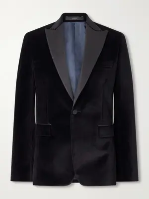 Paul Smith Satin-trimmed Cotton-velvet Tuxedo Jacket - Black