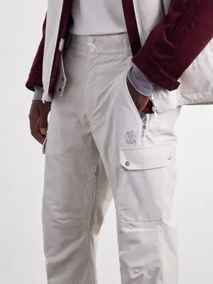 Brunello Cucinelli Straight-leg Logo-embroidered Cotton-corduroy Ski Pants - Neutrals